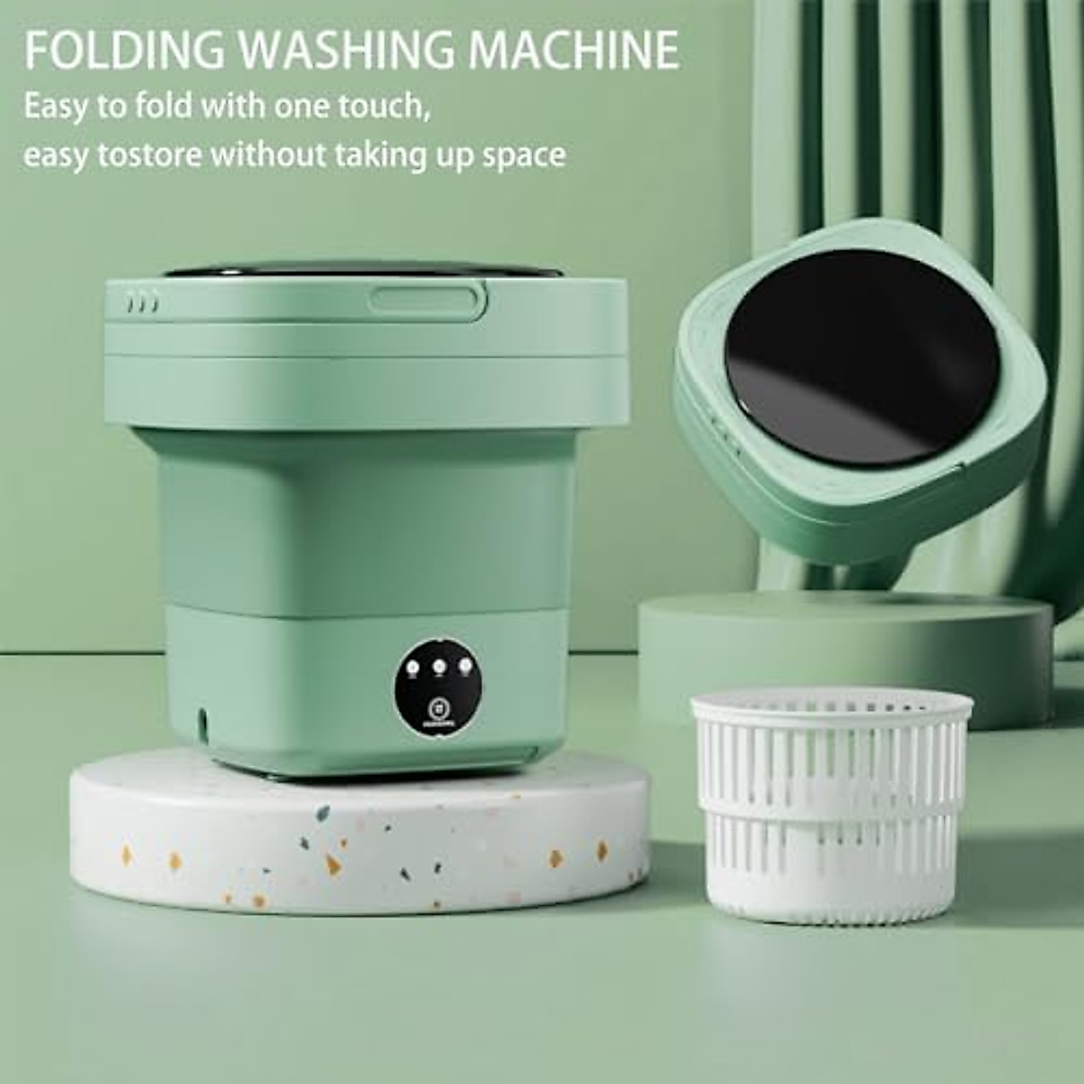 Portable washing machine foldable,Mini washer machine，8Litre large capacity Mini Washer for Underwear,Mini laundry machine suitable for Travel, RV, Camping, Home or Apartments Laundry Used (green)