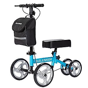 ELENKER Steerable Knee Walker with 10" Front Wheels Deluxe Medical Scooter for Foot Injuries Compact Crutches Alternative Blue