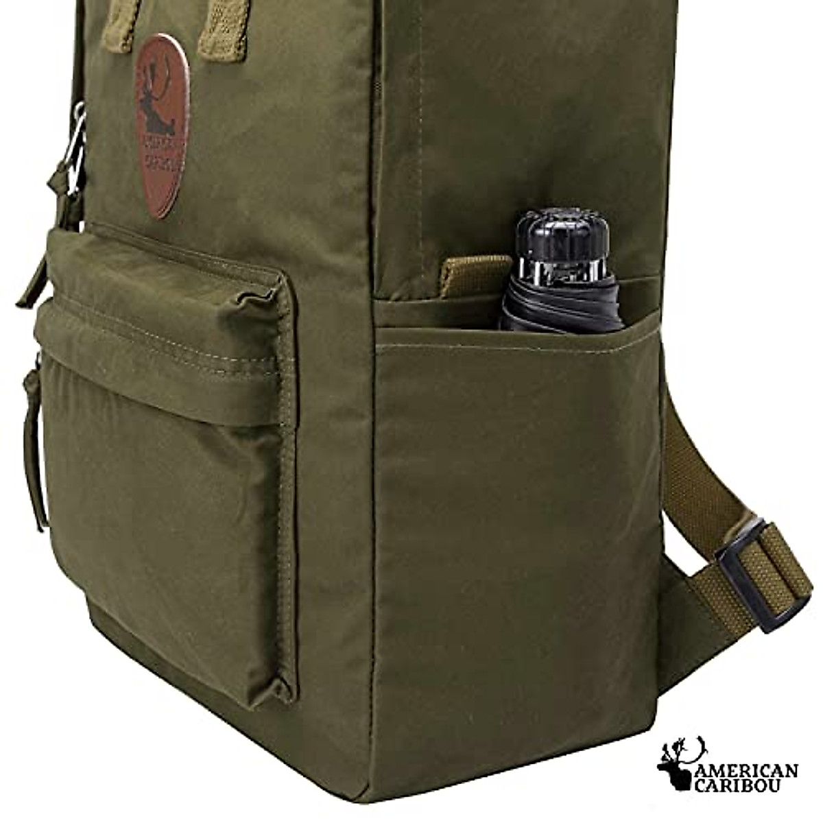 American Caribou Classic Backpack for Everyday Use Casual Style Lightweight Cloth Canvas School Bag College Travel Work Daypack Handbag Purse Durable Multifunctional Laptop - Army Green