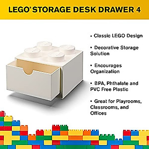 ROOM Copenhagen Lego Storage Brick 4 Desk Drawer, 4-Stud Stackable Tabletop Storage Box, 6.2 x 6.2 x 4.4 in, White