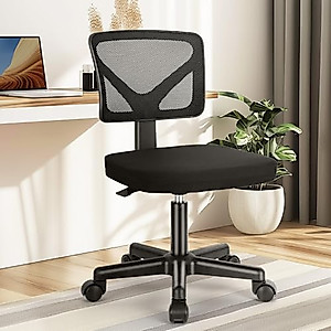 DUMOS Armless Desk Chairs with Wheels Cute Home Office Chair No Arms, Ergonomic Adjustable Swivel Rolling Task Chair, Comfy Mesh Mid Back Computer Work Vanity Chair for Small Spaces, Dark Black
