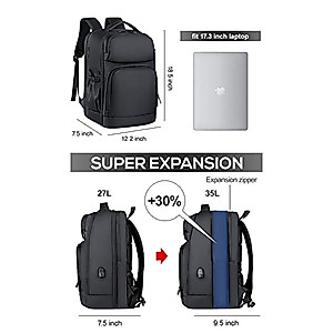 IPX Laptop Backpack Plus 17 Inch Travel Backpack Expandable Business Anti Theft Work Backpack with Laptop Compartment School Backpack with USB Charging Port Water Resistant Durable Bookbag for Men