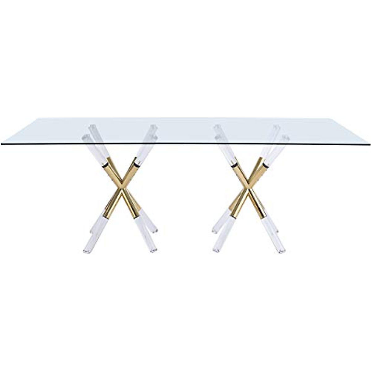 Meridian Furniture Mercury Collection Modern | Contemporary Tempered Glass Top Dining Table with Acrylic and Gold Durable Metal Base, Rectangular