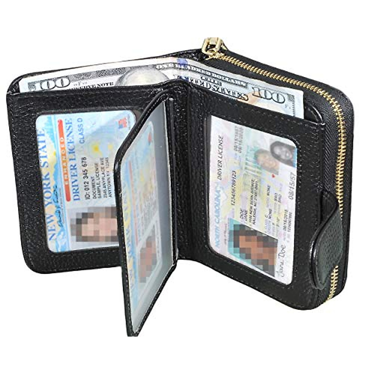 Beurlike Women's RFID Credit Card Holder Organizer Case Leather Security Wallet (Black)