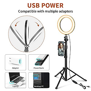 UBeesize Selfie Ring Light with Tripod Stand & Cell Phone Holder for Live Stream/Makeup, Mini Led Camera Ringlight for YouTube Videos/Photography(Black)