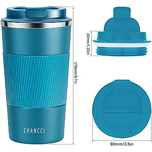 Travel Coffee Mug Spill Proof Leakproof 16 oz Insulated Coffee Mug with Screw Lid, Stainless Steel Vacuum Tumbler Reusable Thermal Coffee Cup to go for Hot and Cold Drinks -510ml,Blue