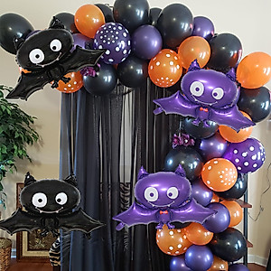 4 Pieces Large Bat Mylar Balloons Halloween Balloons Purple Black Bat Balloons Black Purple Halloween Decorations Halloween Foil Balloons for Halloween Party Decorations Supplies