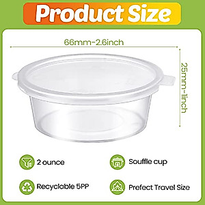 Didaey 300 Pcs 2 oz Plastic Dressing Containers Clear Portion Cups Small Condiment Containers with Lids Hinged Airtight Souffle Cups Disposable Sauce Cups with Lids for Food, Salad Storage