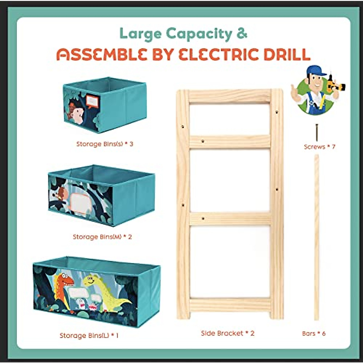 Jomifin Kids Toy Organizer for Boys Girls, 6 Storage Bins Large Storage Capacity Best Toy Storage Solution for Playroom, Nursery (Green) (Green)