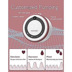 Momcozy Hospital Grade Breast Pump V1, Hands-Free & Portable Double Electric Breast Pump, Smart Touch Screen, 3 Modes & 9 Levels Wearable Pump with 5 Flange Sizes