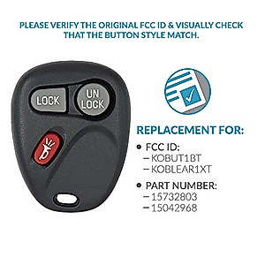 Keyless2Go Replacement for Keyless Entry Car Key Fob Vehicles That Use 3 Button KOBLEAR1XT 15042968 Remote, Self-programming