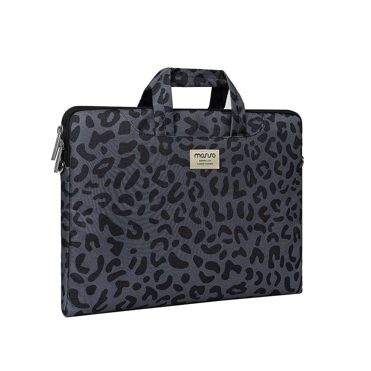 MOSISO Laptop Shoulder Bag Compatible with MacBook Air 15 inch M3 M2/Pro 16 M4 M3 M2 M1 2025-2019, 15-15.6 inch Notebook, Leopard Grain Briefcase Sleeve with Belt