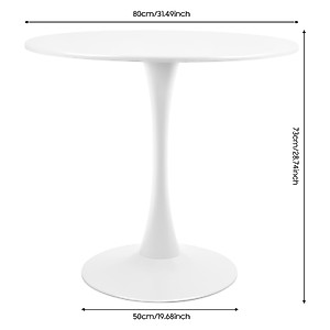 Round Dining Table, Tulip Kitchen Dining Table, Modern Small Desk Density Board Casual Table Coffee Table, Load-Bearing Capacity 165.35lbs, Suitable for Restaurant, Café, Dining Room, Balcony (White)