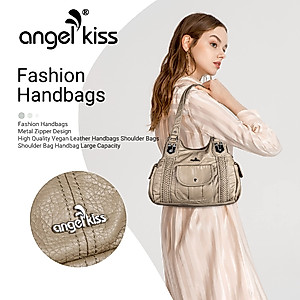 Angelkiss Purses and Handbags for Women Washed Vegan Leather Crossbody Hobo Satchel Shoulder Tote Purse L.BROWN