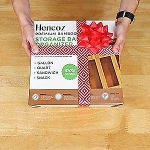 Hencoz Bamboo Ziplock Bag Organizer for drawer - Fits Gallon, Quart, Sandwich & Snack ziploc bags storage box with 4 compartments Suitable any brand Great kitchen organization (Hen001)