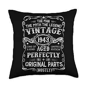 Legend Born In 1943 80 Years Of Being Awesome Vintage 1943 Man Myth Legend 80th Birthday 80 Years Old Gift Throw Pillow, 18x18, Multicolor