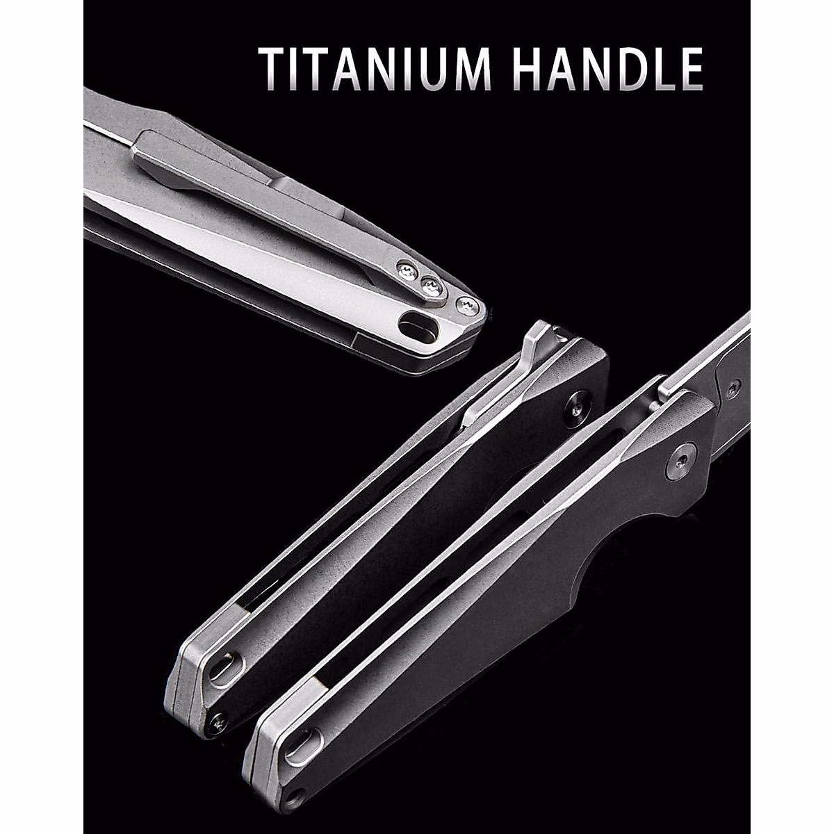 ainhue A373 Pocket Folding Flipper Utility Knife, 10pcs Replaceable Blades, 3.73 inches Stonewashed Titanium Handles Pocket Clip, Compact High-end Art Craft Wallpaper Cutter Electrician Knives