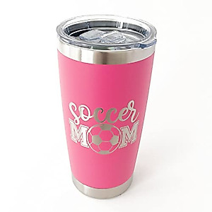20 oz Soccer Mom Mug (Pink), Stainless Steel Coffee Travel mug with lid, Hot Pink Tumbler insulated, Soccer Gifts for women