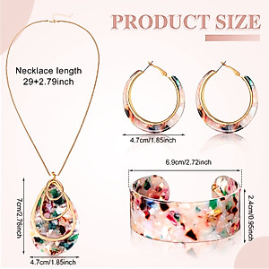 Kenning 4 Pcs Acrylic Jewelry Set for Women Statement Boho Resin Earrings Necklace Bracelet Stylish Jewelry Set for Women(Water Drop)