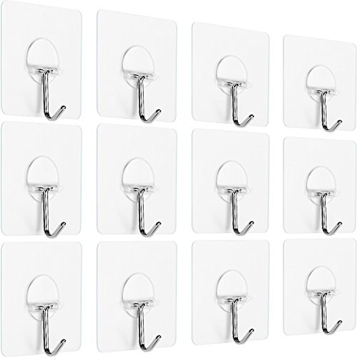 Anwenk 12Pack Wall Hooks Adhesive Wall Hanging Hooks Stick On Hooks Ceiling Hanger Damage Free Hanging Reusable Waterproof for Home Bathroom Kitchen Refrigerator Door Keys Bags,Clear- Promotion