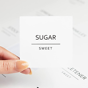 Talented Kitchen 144 Fine Line Pantry Organization Labels for Food Storage Containers, Preprinted Black All Caps on Matte White Vinyl Stickers + Numbers for Minimalist Kitchen (Water Resistant)