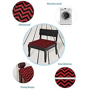 Porch Outdoor Chair Seat Cushion Covers Set Simple Ripple Waterproof Chair Pad Cover Black Red Chevron Stripe Slipcovers 4 Pack 20" x 18" x 4"