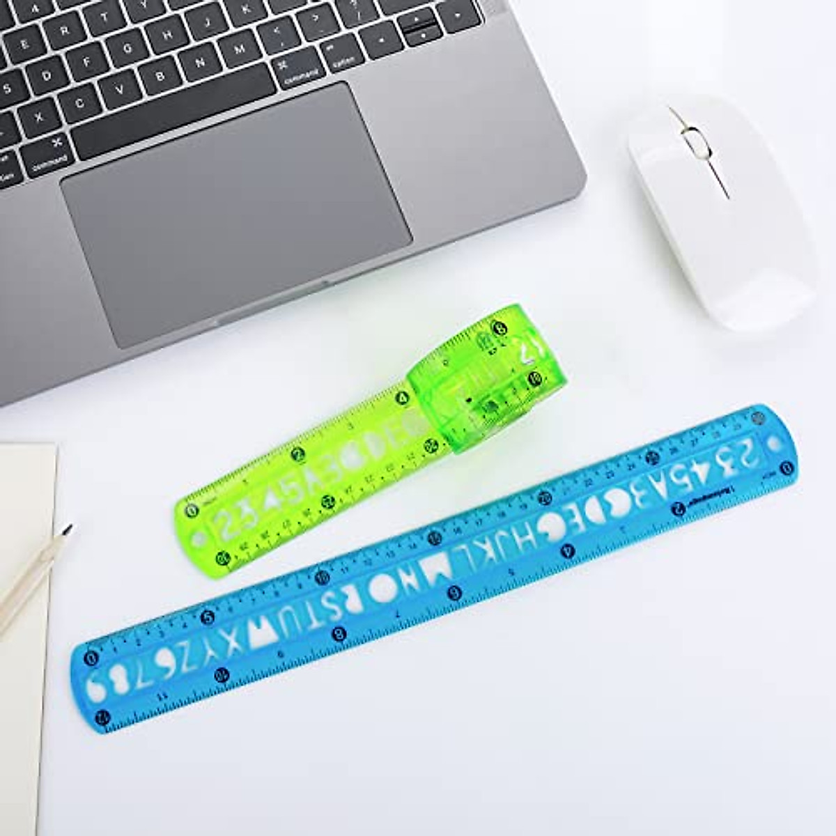 Prasacco 2 Pieces Color Flexible Rulers, 12 Inch Soft Bendable Plastic Transparent Rulers, Clear Straight Ruler with Inches Transparent Shatterproof Straight Ruler for School Classroom House Office