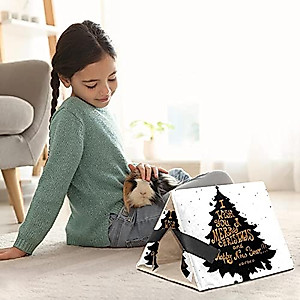 Y-DSIWX Guinea Pig Hideout Cozy Hamster House Cave for Bunny Chinchilla Hedgehog Small Animal Aesthetic Black Merry Chrismas Tree