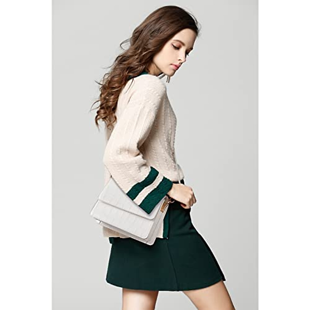 Telena Crossbody Bags for Women Vegan Leather Purses for Women Crossbody Handbag Purse with Adjustable Strap Crocodile White