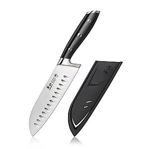 Cangshan ALPS Series 502742 German Steel Forged 7-inch Santoku Knife with Sheath, Black