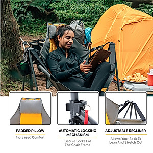 Stream Design Portable Swing Hammock Chair | Foldable Recliner Rocking Lounger with Headrest and Drink Holder | For Outdoor & Sports, Beach, Lawn, Hunting, Tailgating, Fishing | Supports 300 Lbs