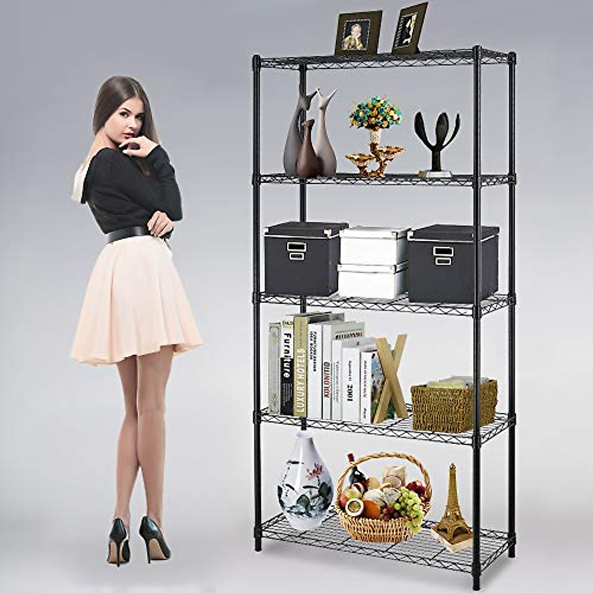 5-Tier Wire Shelving Unit NSF Height Adjustable Metal Storage Shelves, 1250 LBS Load Capacity, 36"x14"x72" Large Heavy Duty Commercial Grade Steel Utility Layer Shelf Rack Organizer for Kitchen Garage