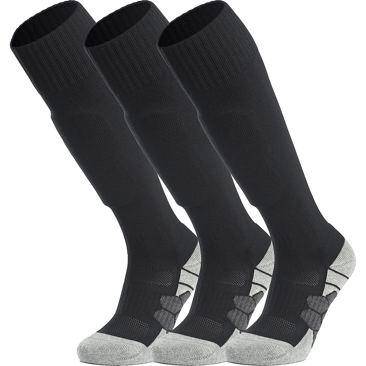 APTESOL Youth Soccer Socks Kids Knee High Team Sport Cushion Sock Women Men Long Tube Cotton Athletic Compression Socks (3-Pair Black-A,Medium)