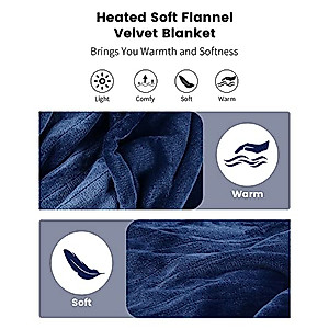 Electric Heated Blanket Twin Size 62"x84" for Home Bedding Use Large Oversized Soft Flannel Velvet Controller with 4 Heating Levels and 10 Hours Auto Shut Off Machine Washable -(Blue, Twin(62"x84"))