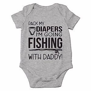 AW Fashions Pack My Diapers, I'm Going Fishing With Daddy Baby Bodysuit Newborn Boy Outfits Cute Romper (6 Months, Sports Grey)