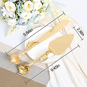 TUKDAK Cake Cutting Set for Wedding, Personalized Gold Cake Knife and Server Set, Custom Cake Serving Set, Engraved Pastry Pie Server Cake Pizza Cutter, Birthday Bridal Gift (F-Rustic)