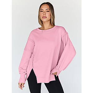 Trendy Queen Womens Oversized Sweatshirts Hoodies Crewneck Shirts Fall Outfits Teen Girls Y2k Winter Clothes Pink L