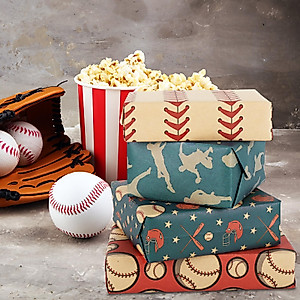Generic AnyDesign 12 Sheets Baseball Wrapping Paper -Not Roll- Red Blue Gift Wrap Paper Vintage Art Kraft Paper Folded Flat for DIY Crafts Birthday Baby Shower Party Favors Supplies, 19.7 x 27.6 Inch