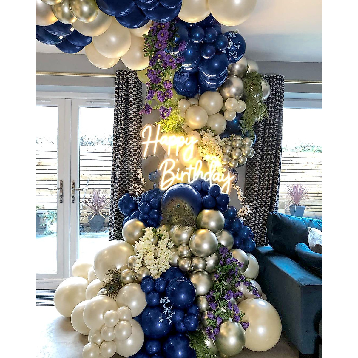 Navy Blue Balloon Garland Double Stuffed Pearl White Royal Blue Balloon Dark Blue Gold Balloon arch Kit for Birthday Party Baby Shower Wedding Graduation Bridal Shower Decoration