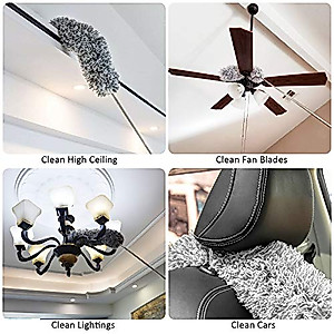 Uwilowe Microfiber Duster with Extension Pole 30 to 100"(Stainless Steel), with Bendable Head, Telescoping Extendable Long Dusters for Cleaning Ceiling Fan, Keyboard, Furniture, Cars