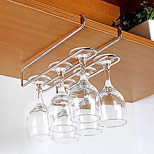 6 Glass - Wine Glass Rack Under Cabinet - Stemware Holder Under Shelf Metal Wine Glass Organizer Glasses Storage Hanger for Bar Kitchen
