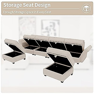 Olela Modular Sectional Sofa, Convertible U Shaped Couch with Storage Ottoman Linen Fabric 6 Seat Sleeper Sofa with Reversible Chaise for Living Room (Beige)