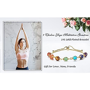 PESOENTH 7 Chakra Bracelets Reiki Healing Crystal Bracelet Women Natural Gemstone Beads Anxiety Spiritual Medititaion Yoga Good Luck 14K Gold Bracelets for Mom Christmas Birthday Jewelry Gifts
