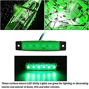 HUINENGYUAN 10PCS 3.8” 6 LED Green Indicator Light Truck Camper Side Marker Light Marine Boat Stern Light Yacht Kayak Sailboat Trailer Bus RV Clearance Light 12V DC, 2 Years Warranty