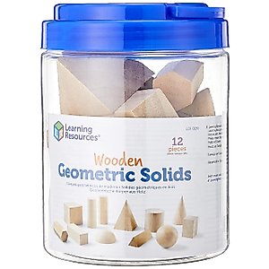 Learning Resources Geometric Solids, Wooden Shapes, Set of 12 Geometric Shapes, Ages 6+, Multi-color