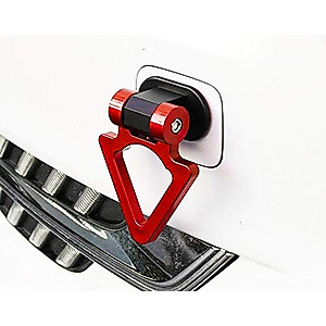 Xotic Tech Sport Track Racing Style Tow Hook Triangle Stick On Front Bumper Compatible with Car SUV Truck (Red)