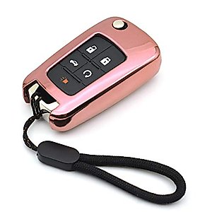 Compatible with Chevy Chevrolet Equinox Encore Camaro Cruze Malibu Impala Buick Regal Lacrosse GMC Terrain Pink TPU Key Fob Cover Case Remote Holder Skin Protector Keyless Entry Sleeve Accessories