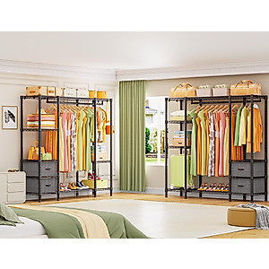 Ulif E6 Clothes Rack with Drawers, 5 Tiers Metal Garment Rack with Shelves for Hanging Clothing, Closet Storage Organizer for Bedroom and Cloakroom, 58.6" W x 14.5" D x 71.6" H, Max Load 670lbs