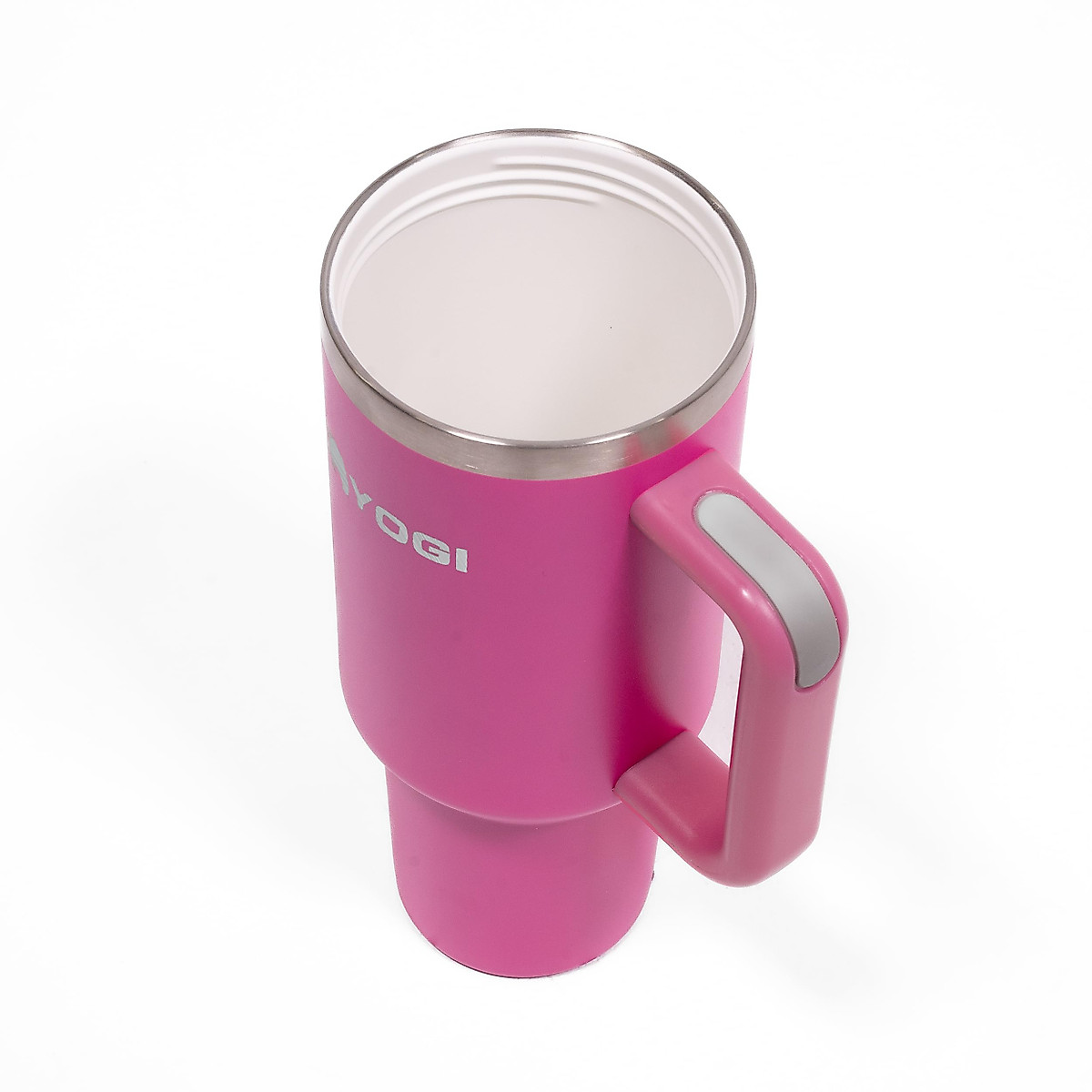 YOGI Ceramic Lined Tumbler with Handle and Straw Lid, Stainless Steel Travel Mug & Water Tumbler, Vacuum Sealed Cup with Handle - 40oz Fuchsia