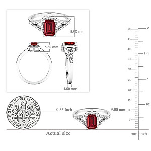 Dazzlingrock Collection 7x5mm Emerald Shape Lab Created Ruby & White Diamond Split Shank Engagement Ring for Women in 925 Sterling Silver Size 7